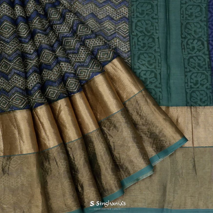 Delft Blue Maheshwari Saree With Geometrical Pattern – Maheshwar Handloom